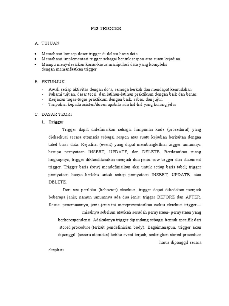 P13 Basis Data Modul 8 Trigger | PDF
