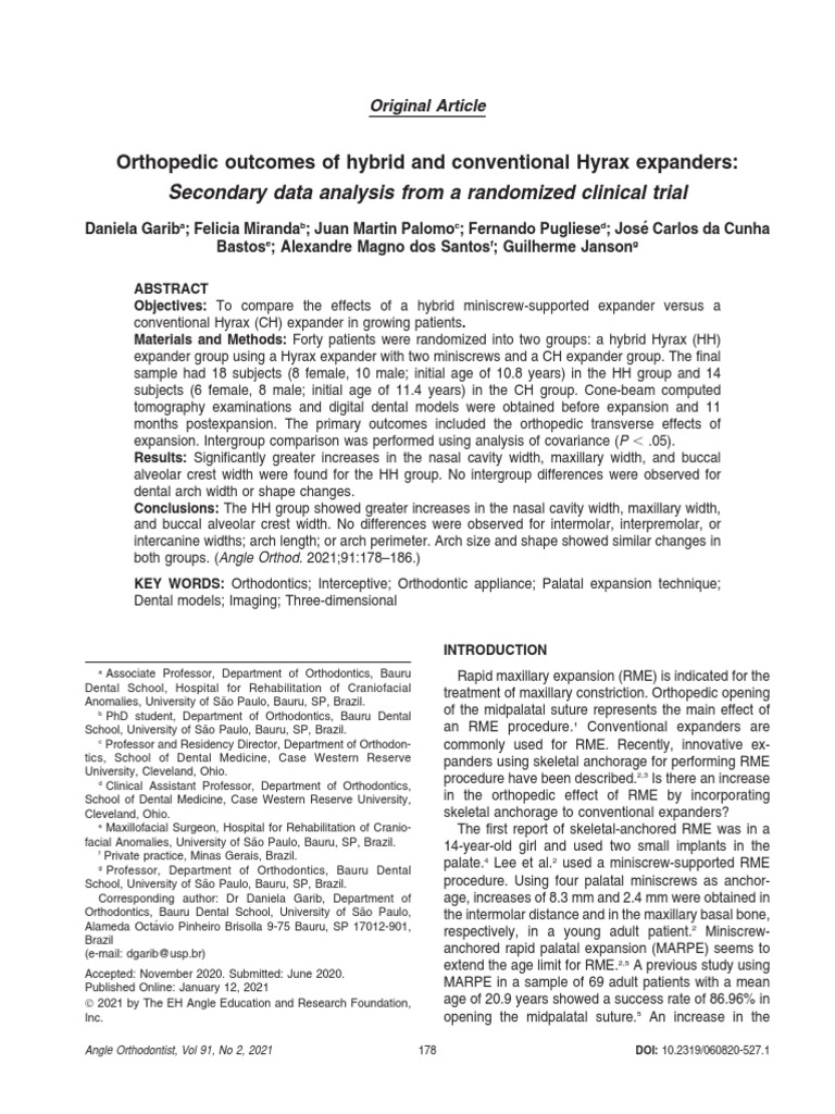 Orthopedic Outcomes of Hybrid and Conventional Hyrax Expanders Par ...