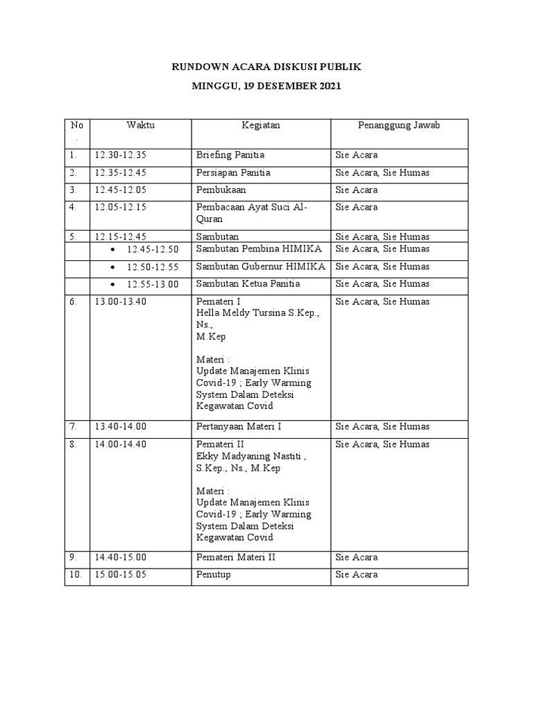 Rundown Acara Diskusi Publik | PDF