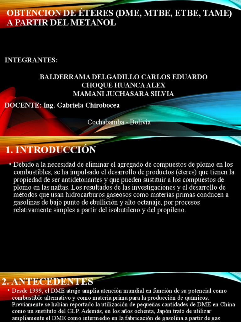 9.1 Obtencion de Éteres (Dme, Mtbe, Etbe, Tame) | PDF | Catálisis ...