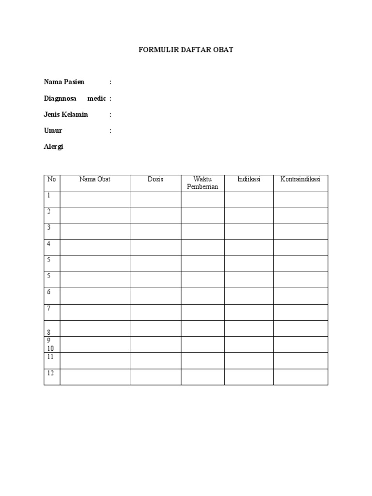 Formulir Daftar Obat | PDF