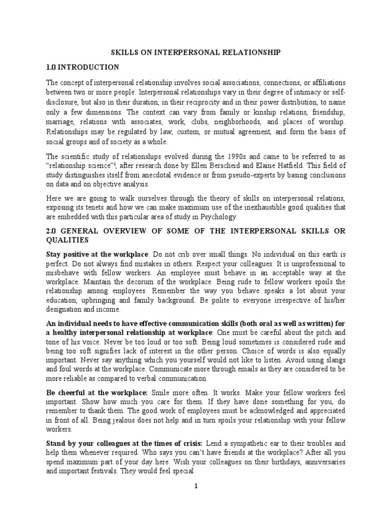 Skills On Interpersonal Relationships | PDF | Interpersonal ...