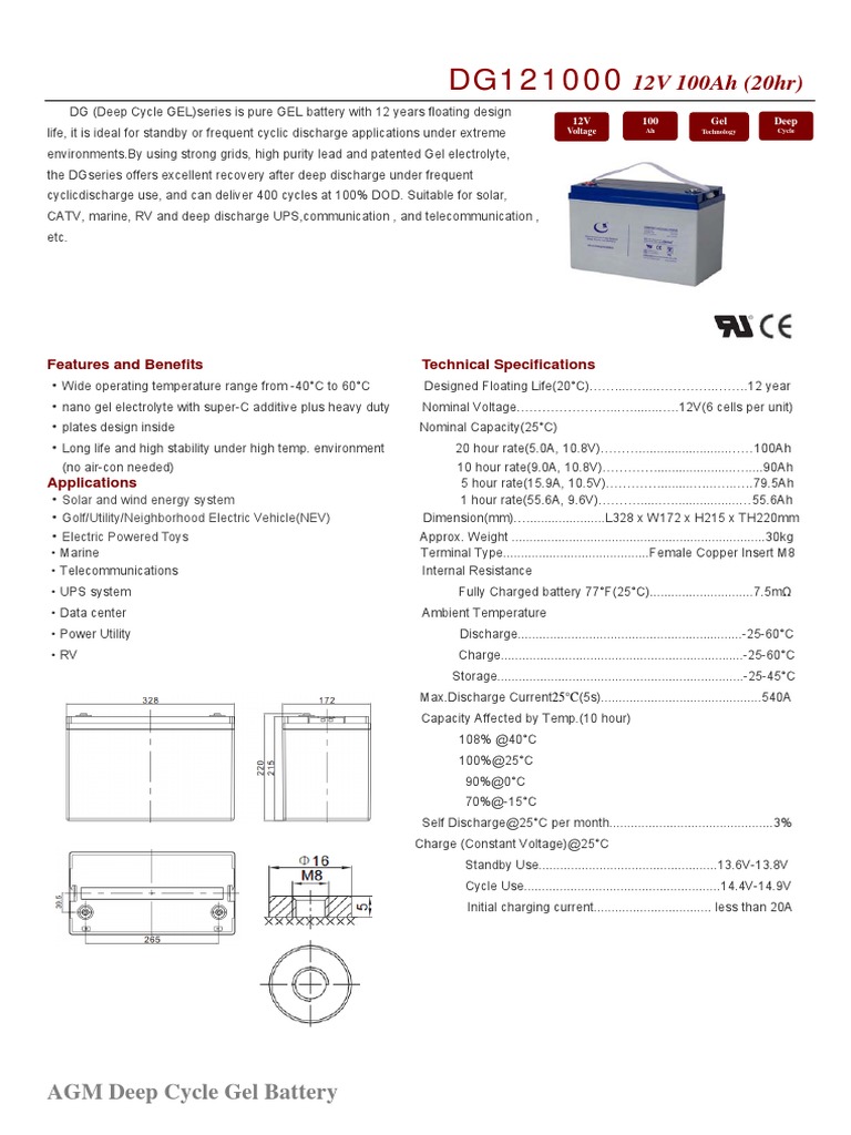 12V 100ah (20hr) : AGM Deep Cycle Gel Battery | PDF | Electrical ...