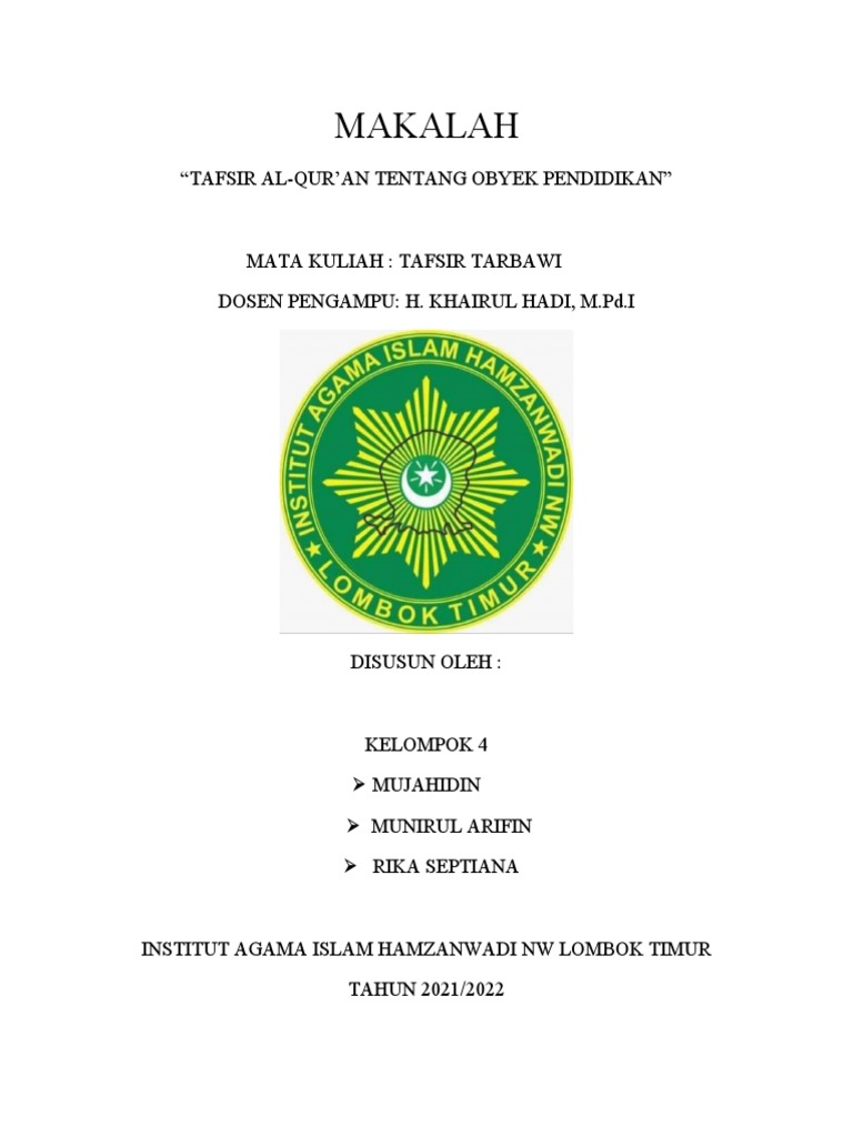 Tafsir Tarbawi Obyek Pendidikan | PDF