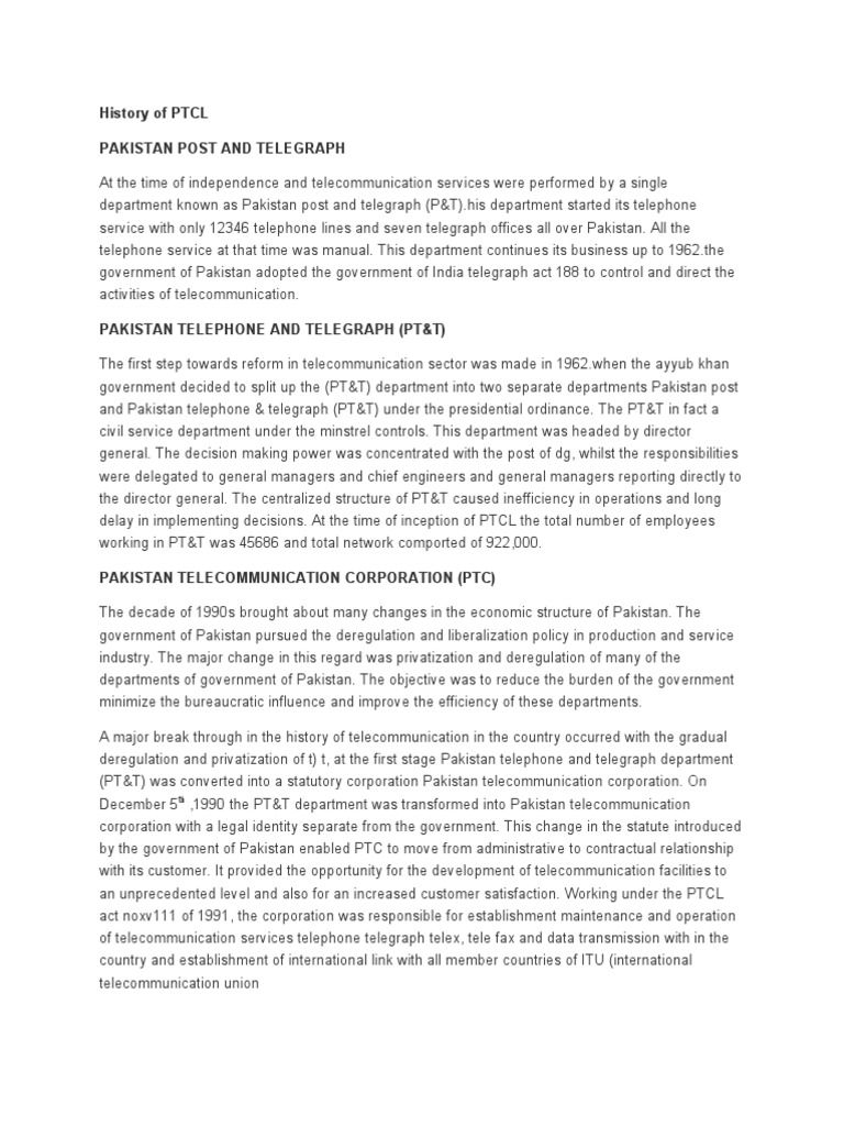 History of PTCL | PDF | Telecommunication | Telecommunications