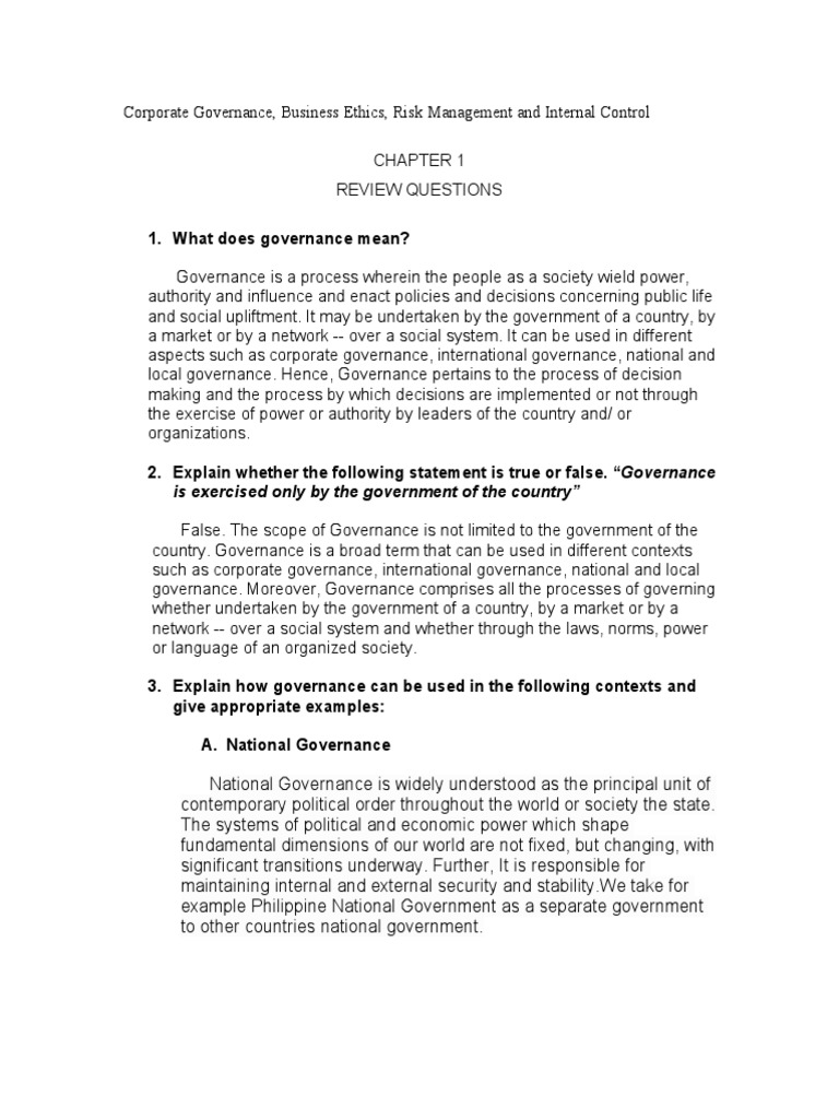 Corporate Governance Business Ethics Risk Management and Internal ...