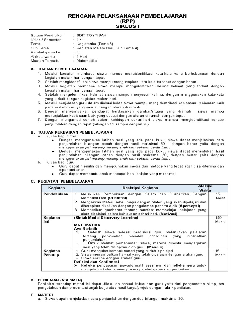 Revisi RPP Siklus 1 | PDF