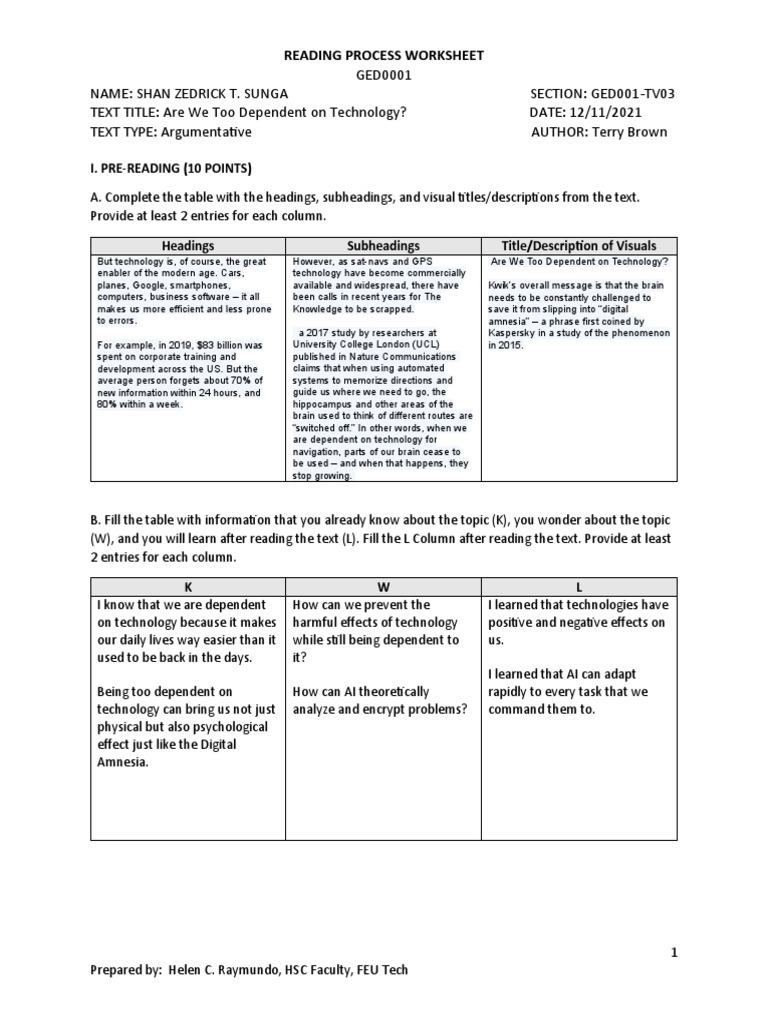 Reading Process Worksheet | PDF | Surgery | Artificial Intelligence