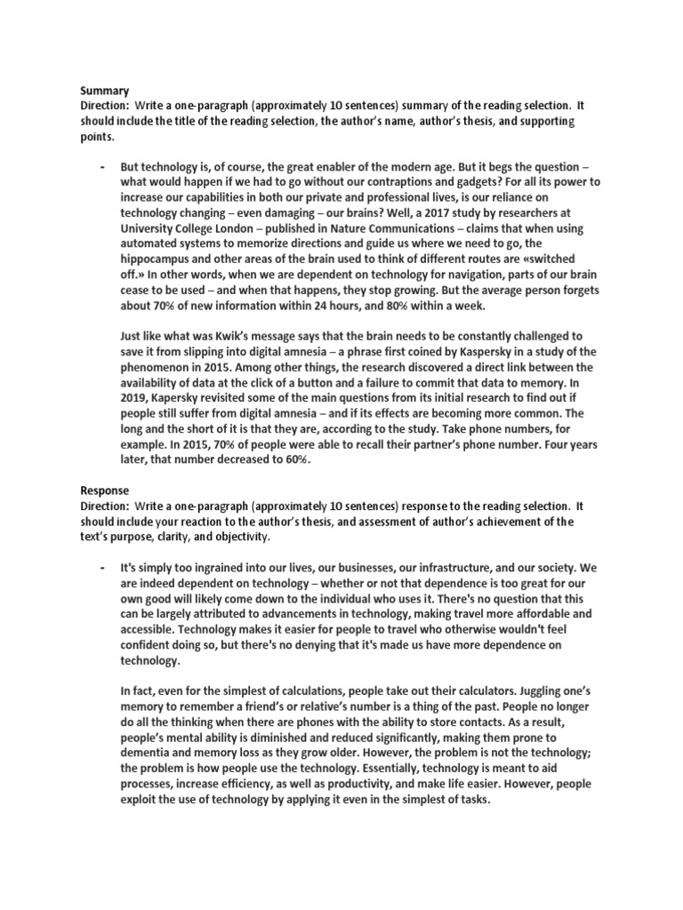 Are We Too Dependent On Technology | PDF | Memory | Amnesia