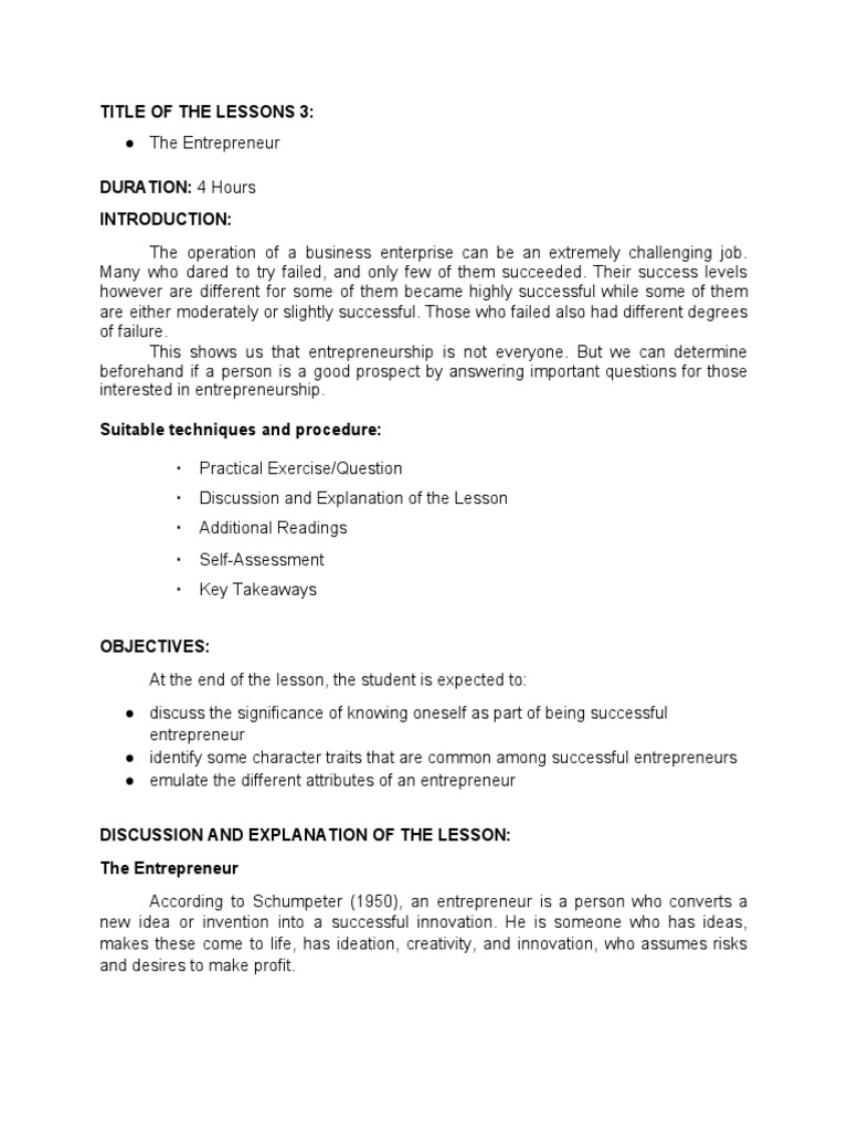 Unit 1.LESSONS 3 | PDF | Entrepreneurship | Professional Skills