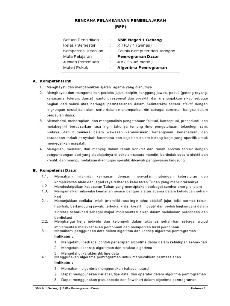 RPP Pemrograman Dasar | PDF