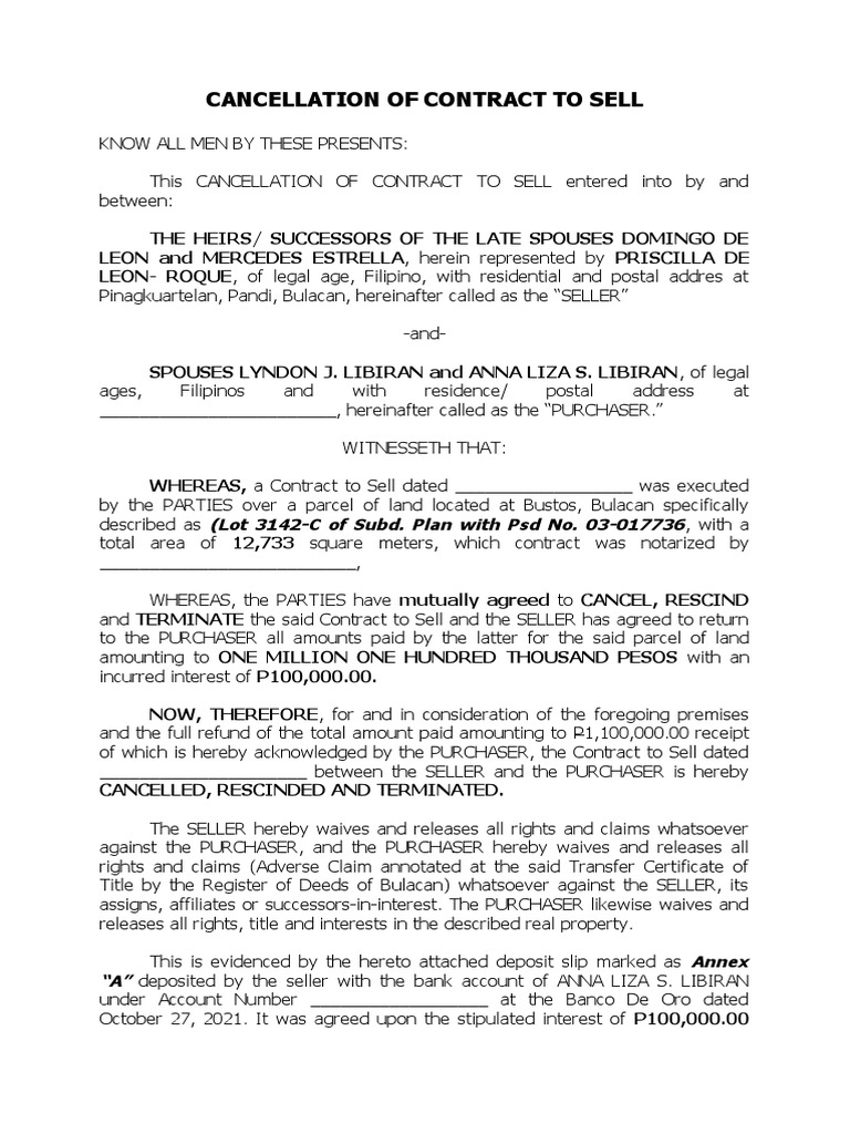 Cancellation of Contract To Sell | PDF | Property Law | Common Law