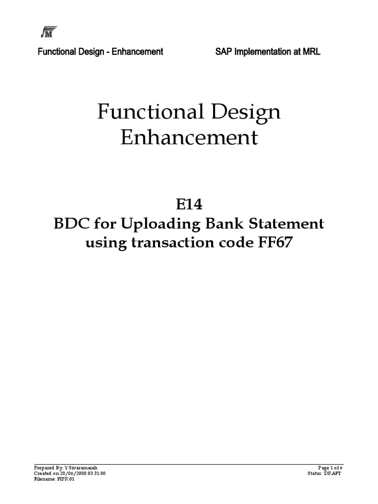 Functional Design Enhancement: E14 BDC For Uploading Bank Statement ...