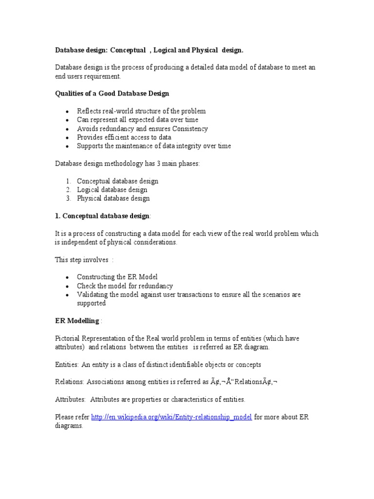 Database Design: Conceptual, Logical and Physical Design | PDF ...