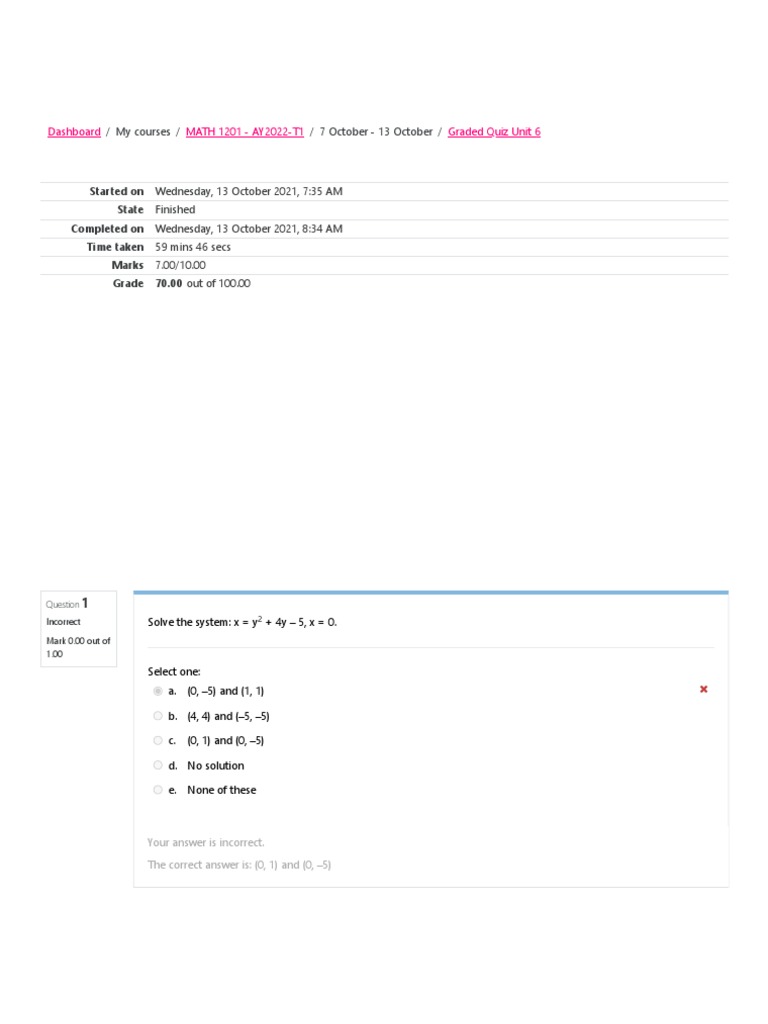 Graded Quiz Results for Unit 6 | PDF