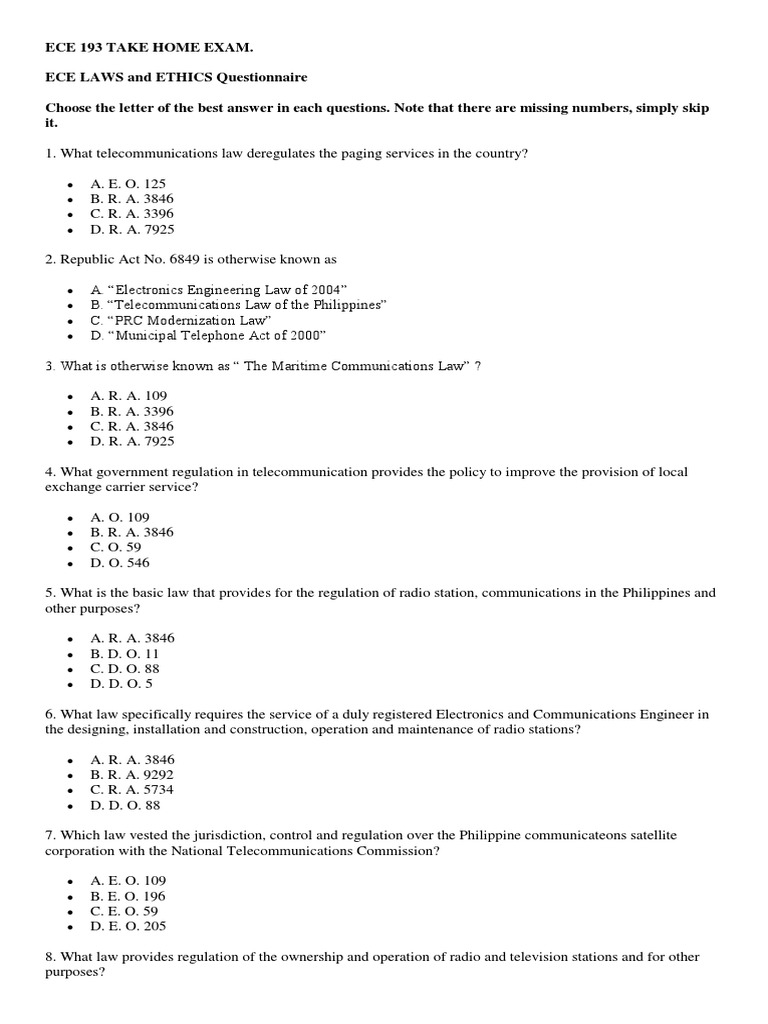 ECE LAWS and ETHICS Questionnaire | PDF | Damages | Absorbed Dose
