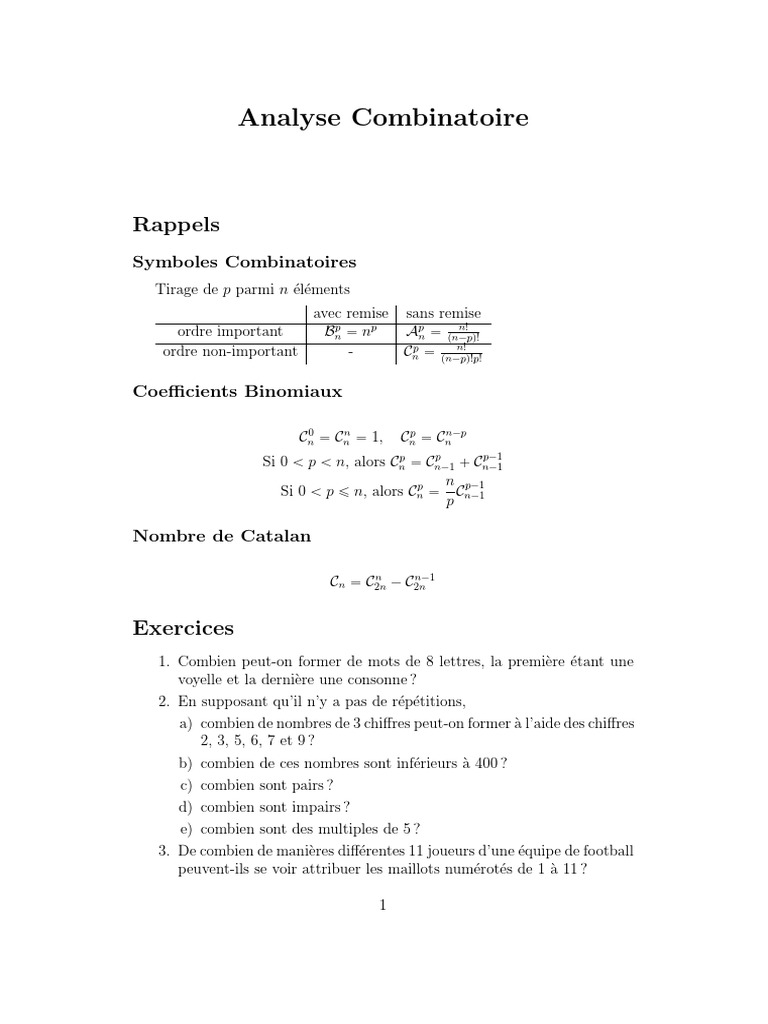 Analyse Combinatoire | PDF | Dé | Probabilité