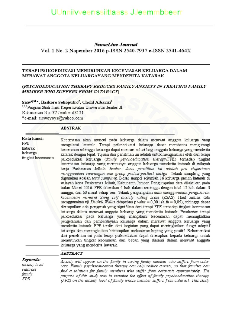 Terapi Psikoedukasi Turunkan Kecemasan Keluarga | PDF