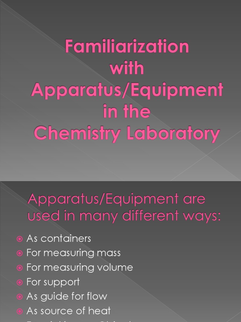 Familiarization With Apparatus - Equipment | PDF | Laboratory Equipment ...