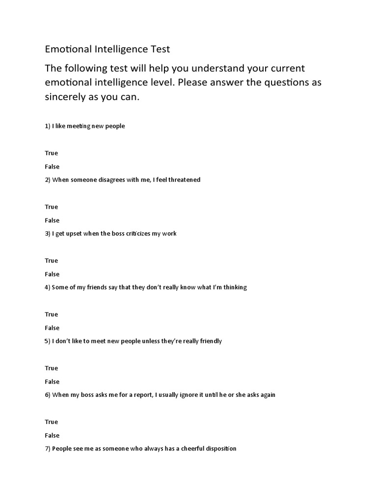 Emotional Intelligence Test | PDF