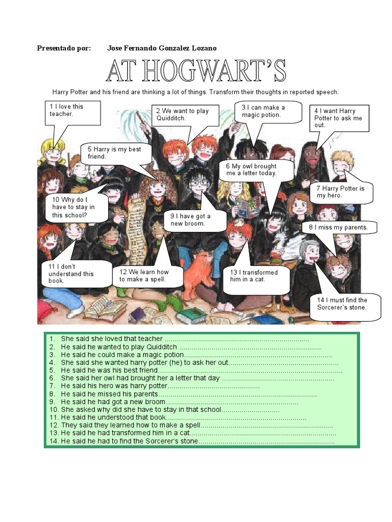 Reported Speech at Hogwarts Grammar Drills Oneonone Activities - 8809 ...