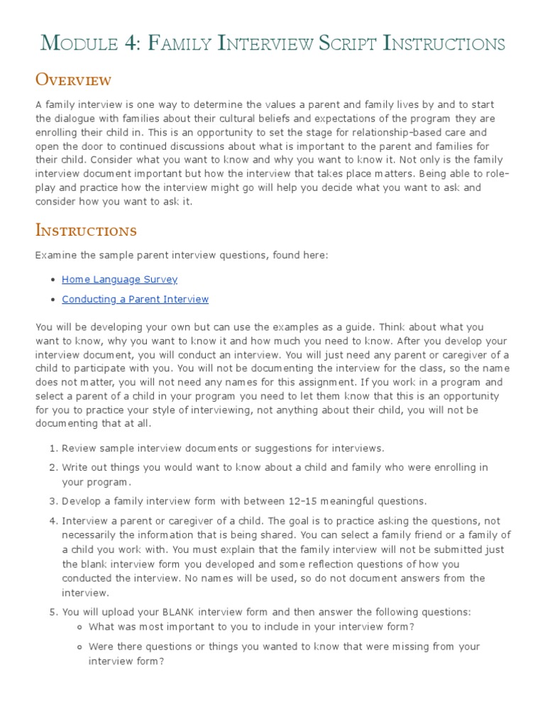 Family Interview Script Guidelines | PDF | Interview | Cognition