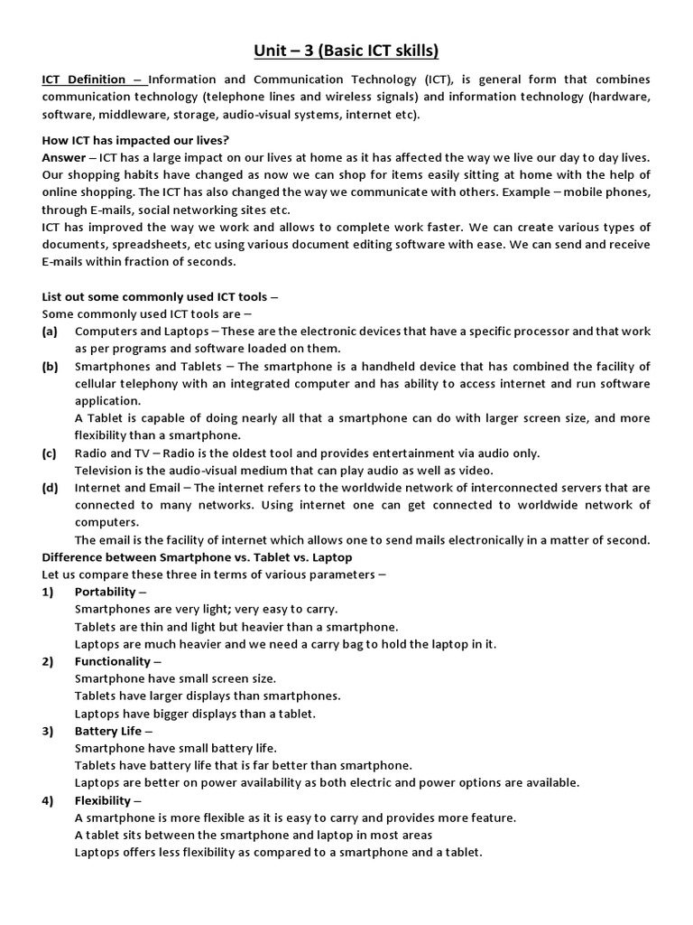 Unit - 3 (Basic ICT Skills) | PDF | Computer Data Storage | Random ...