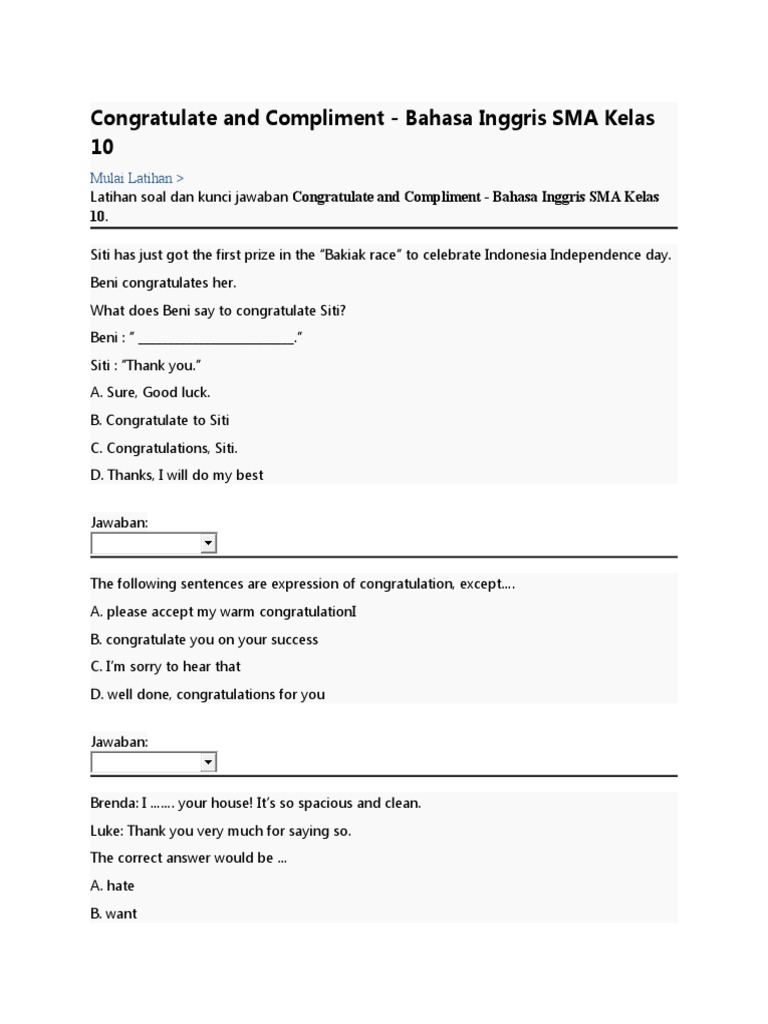 Expressions of Congratulation, Compliments, and Encouragement - An English Practice on Providing ...