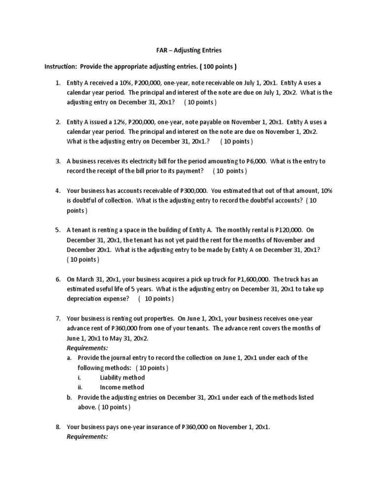 FAR - Adjusting Entries | PDF | Expense | Renting