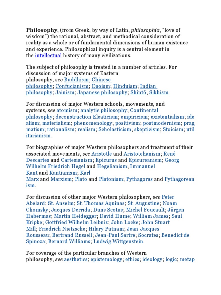 Intellectual: Philosophy, (From Greek, by Way of Latin, Philosophia ...