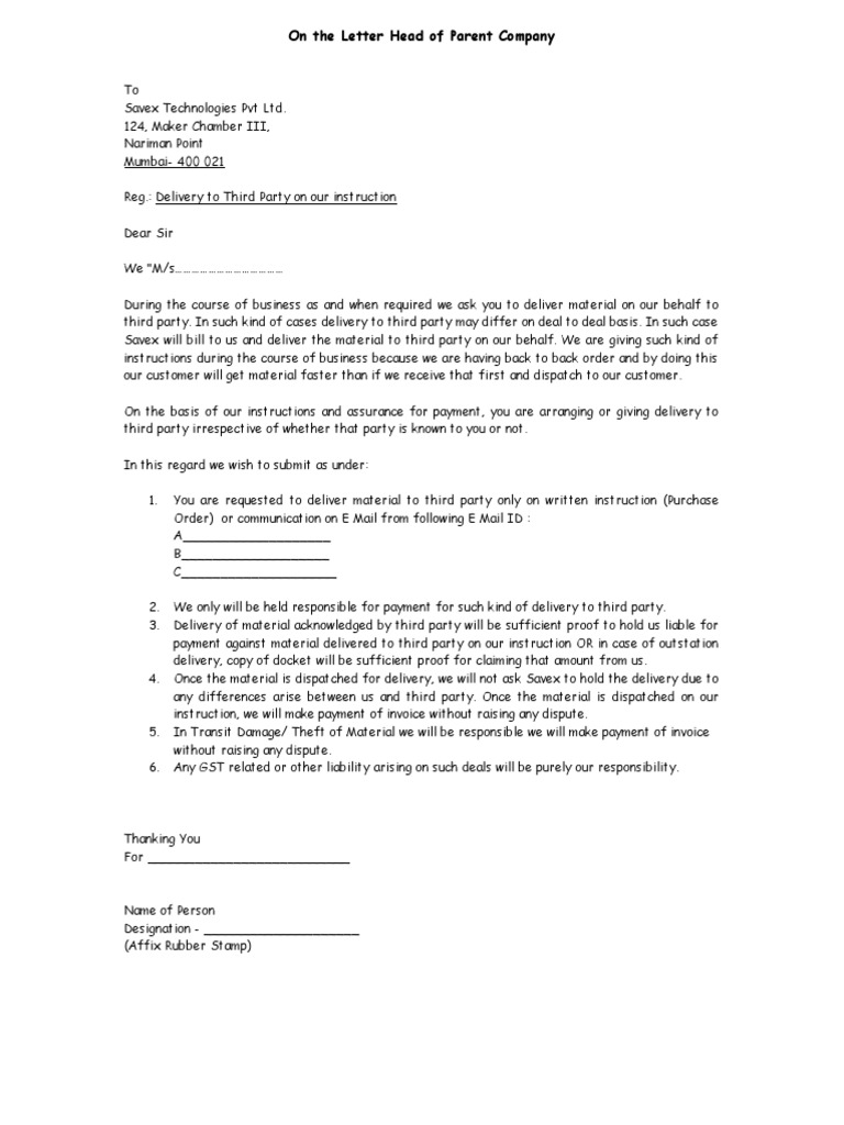 3rd Party Delivery Letter | PDF