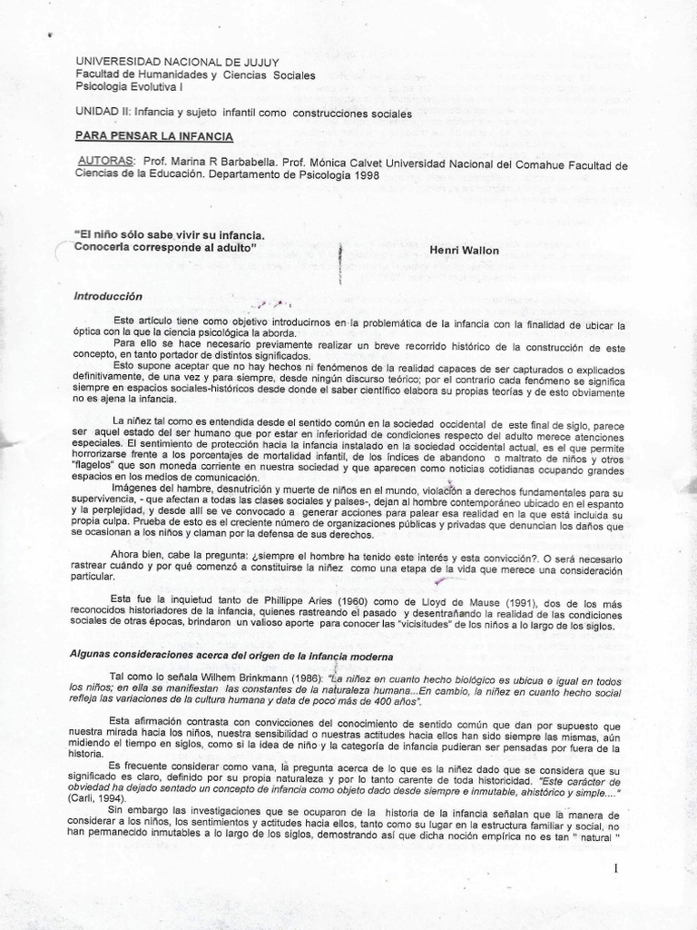 Barbarella y Calvet - para Pensar La Infancia | PDF