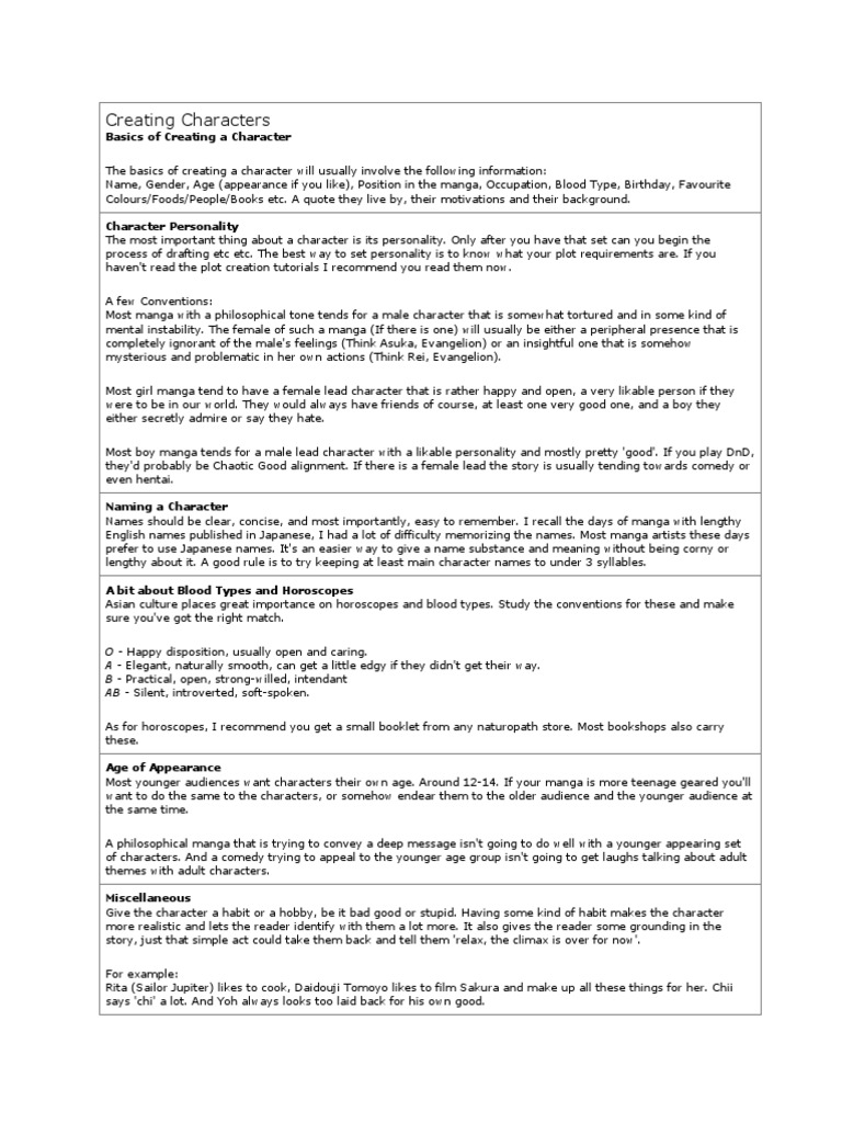 Character Creation Essentials for Manga | PDF | General Fiction