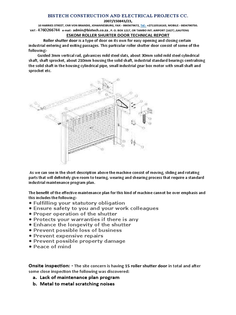 Eskom Rotek Engineering Roller Shurter Door Technical Report | PDF ...