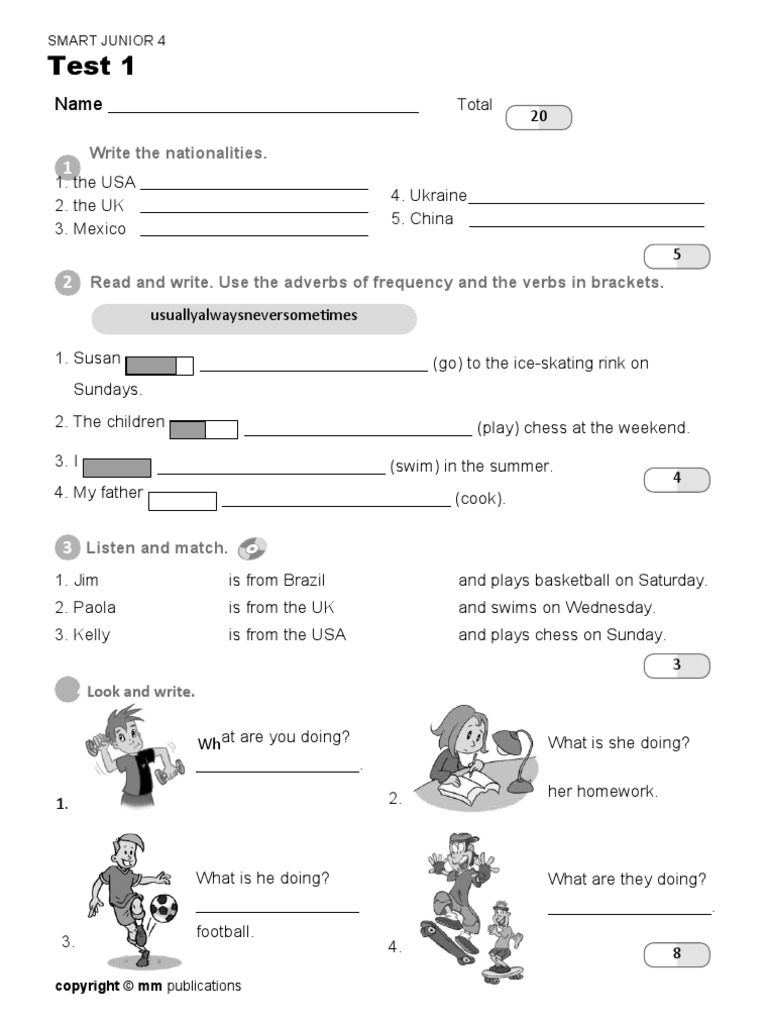 Smart Junior 4 (Uk) - Tests Modifiable Files Smart Junior 4 Test 1 | PDF