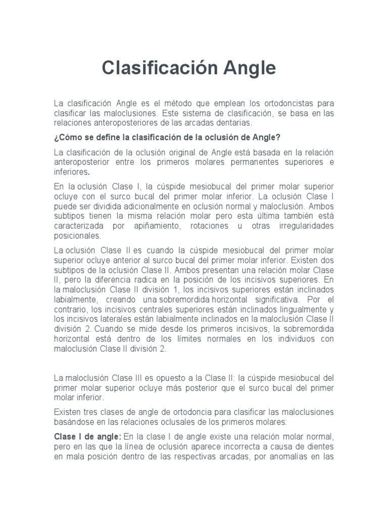 Clasificación Angle | PDF | Ortodoncia | Odontología