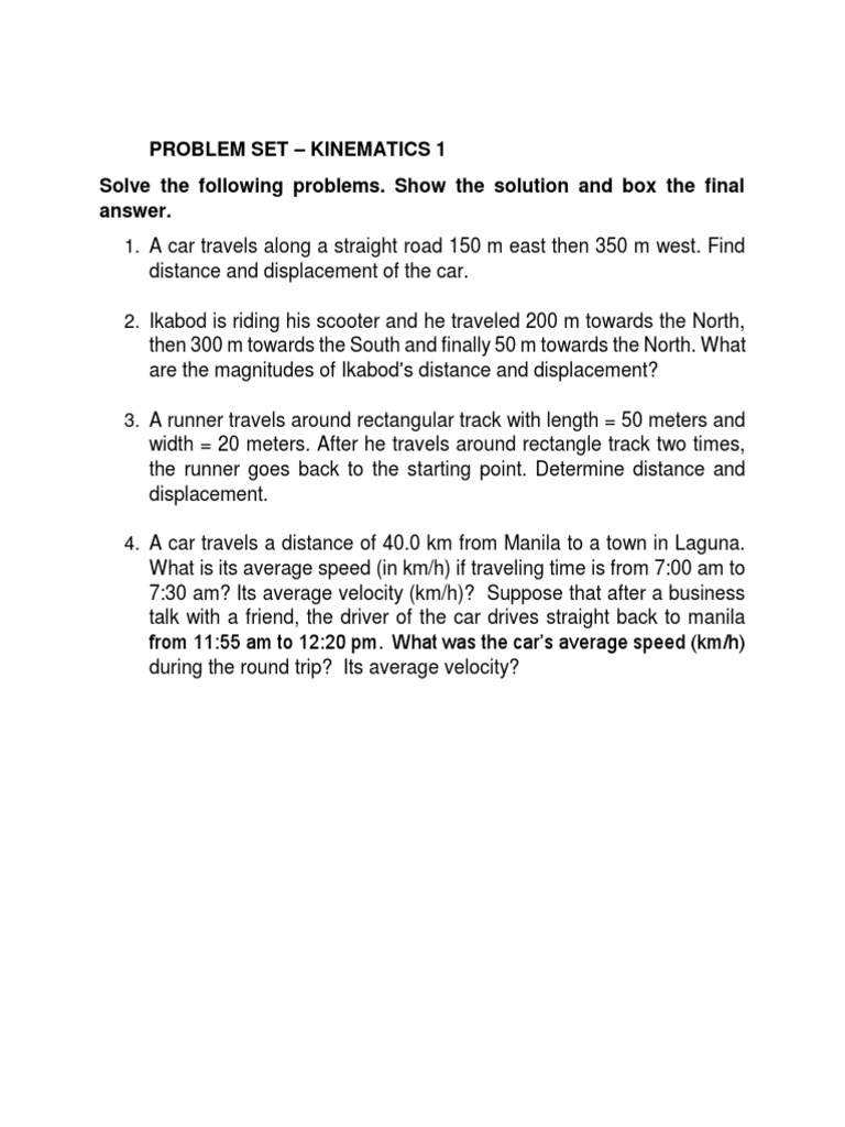Problem Set 1 - Kinematics | PDF