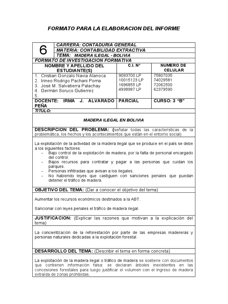 Formato para La Elaboracion Del Informe | PDF | Deforestación | Los bosques