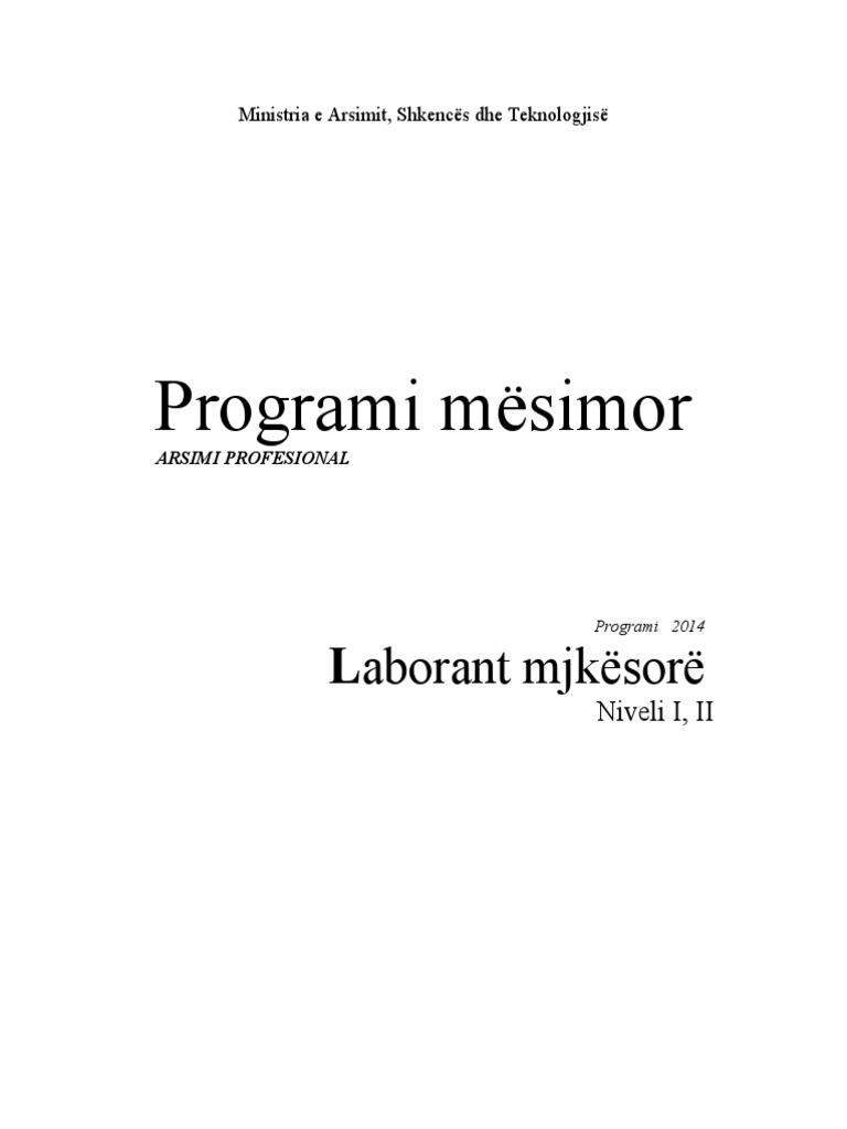 Programi Laborant Mjekesore As 2014 | PDF