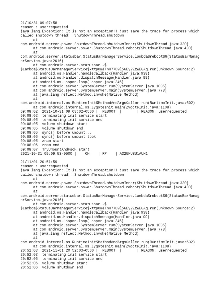 Android Shutdown and Reboot Logs | PDF | Java (Programming Language) | Product Development