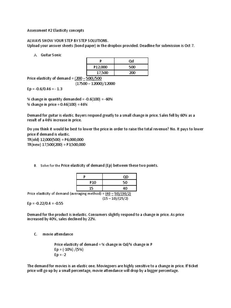 Assessment #2 Elasticity Concepts (Answer Key) | PDF | Demand ...