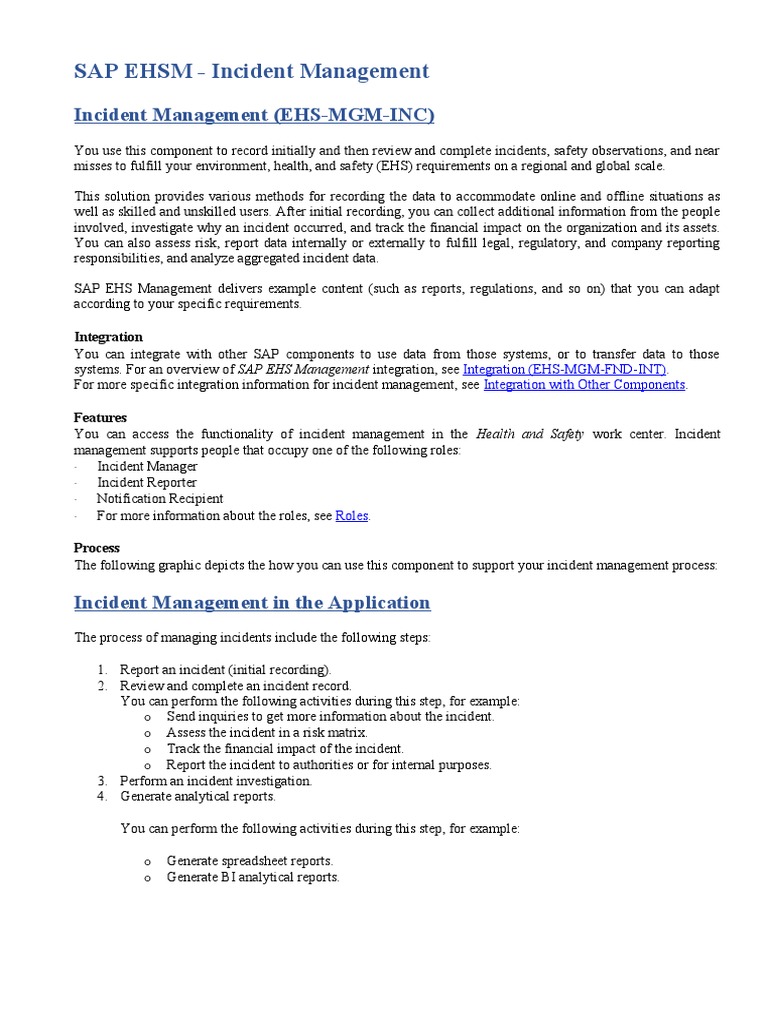 SAP EHSM Incident Management User Guide Help Files New | PDF | Risk | Incident Management