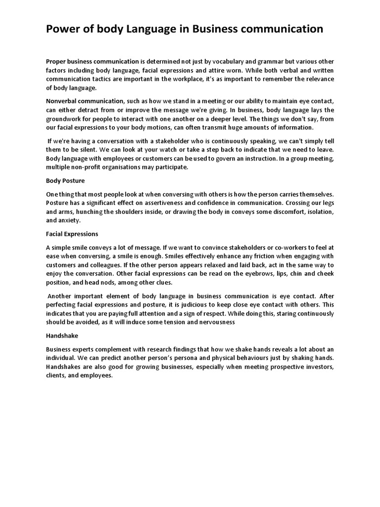 Power of Body Language in Business Communication | PDF | Body Language ...