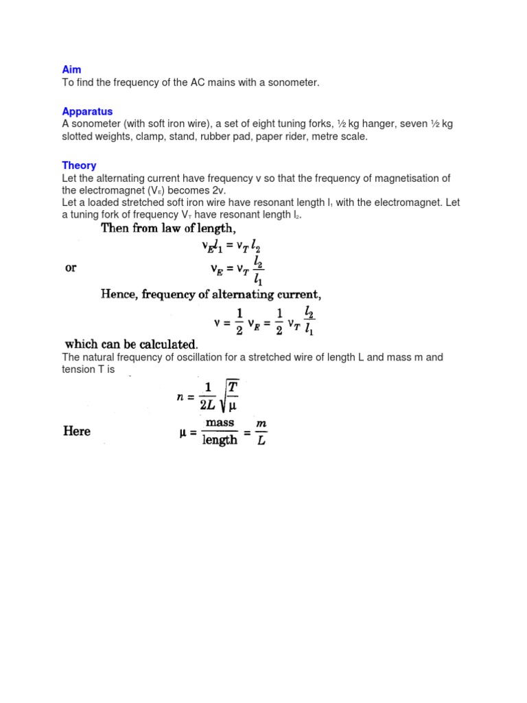 Determining the Frequency of AC Mains Using a Sonometer | PDF | Resonance | Alternating Current