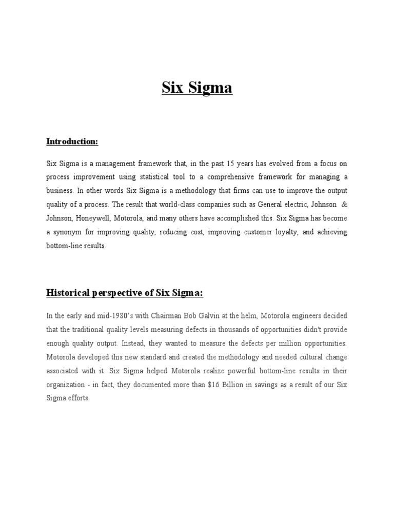 A Comprehensive Overview of Six Sigma: From its Origins at Motorola to ...