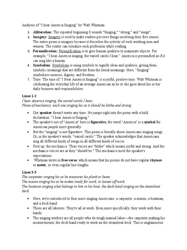 I Hear America Singing | PDF | Poetry