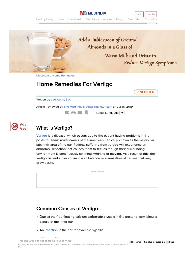 Home Remedies For Vertigo - Dizziness | PDF | Vertigo | Peripheral ...