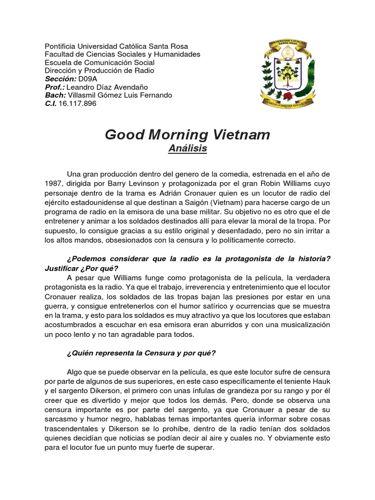 Análisis de Good Morning Vietnam | PDF | Radiodifusión