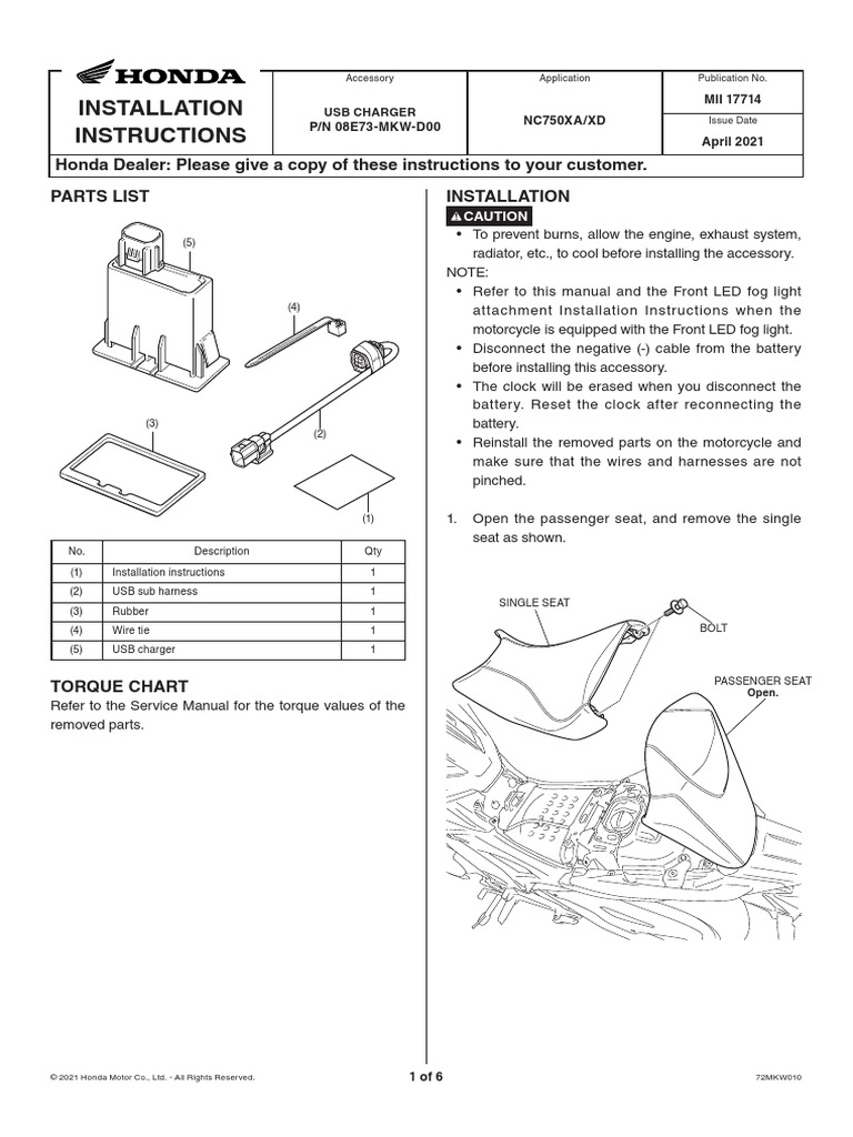 Installation Instructions: Honda Dealer: Please Give A Copy of These ...