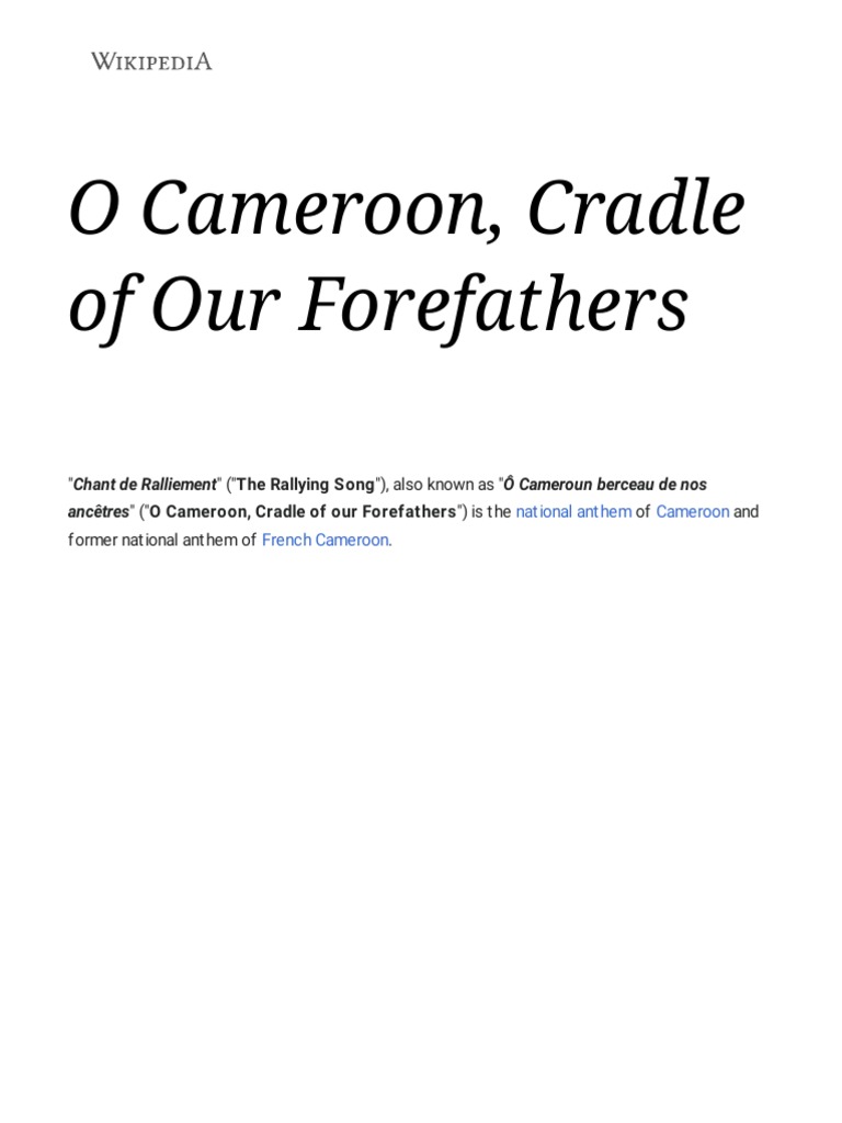 Cameroon's National Anthem History | PDF | Institutional Songs ...